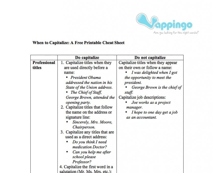 When to Capitalize: A Free Printable Cheat Sheet - Vappingo